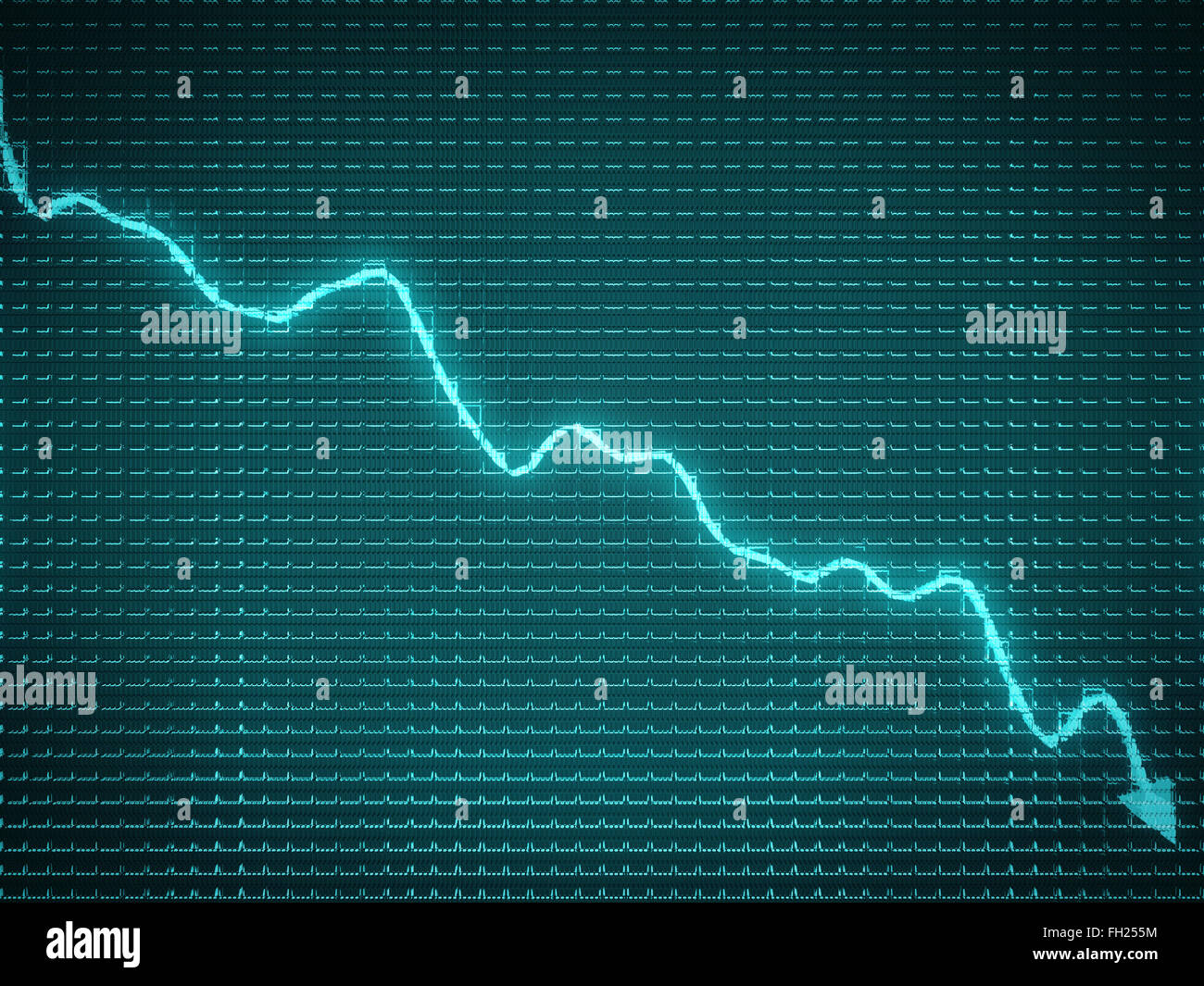 Blue arrow chart drop as symbol of decline and economic recession Stock ...