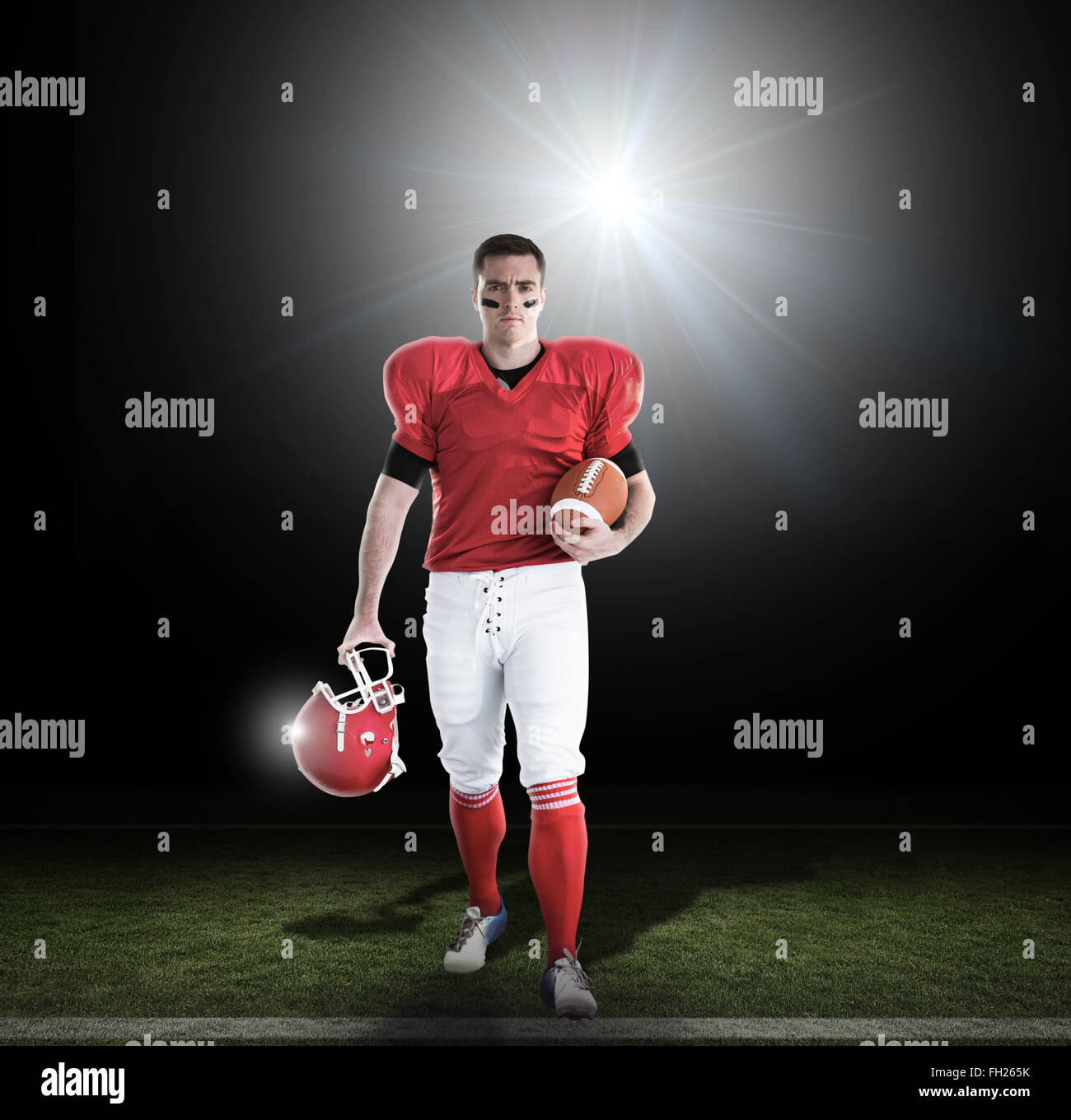 Composite image of portrait of american football player walking and ...