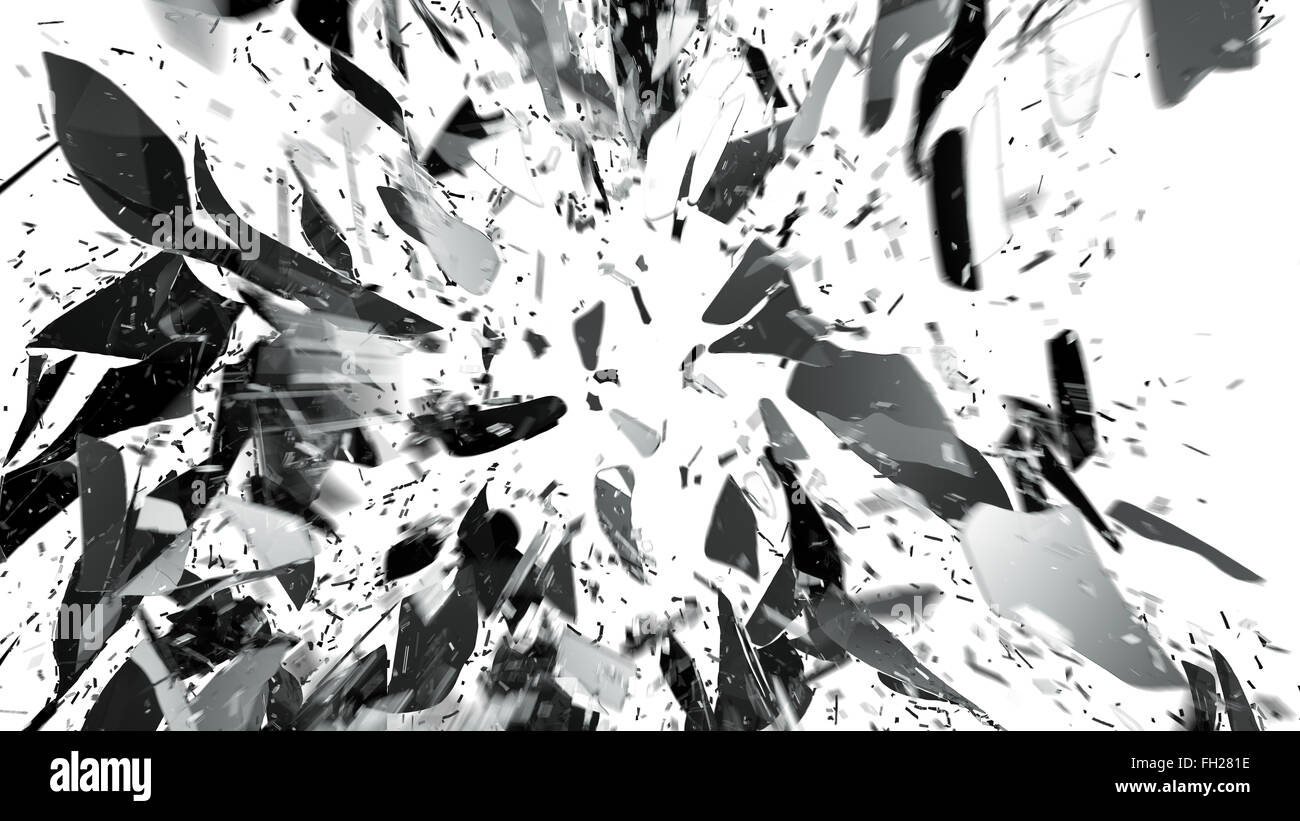 Destructed or Shattered glass on white with motion blur. Large ...