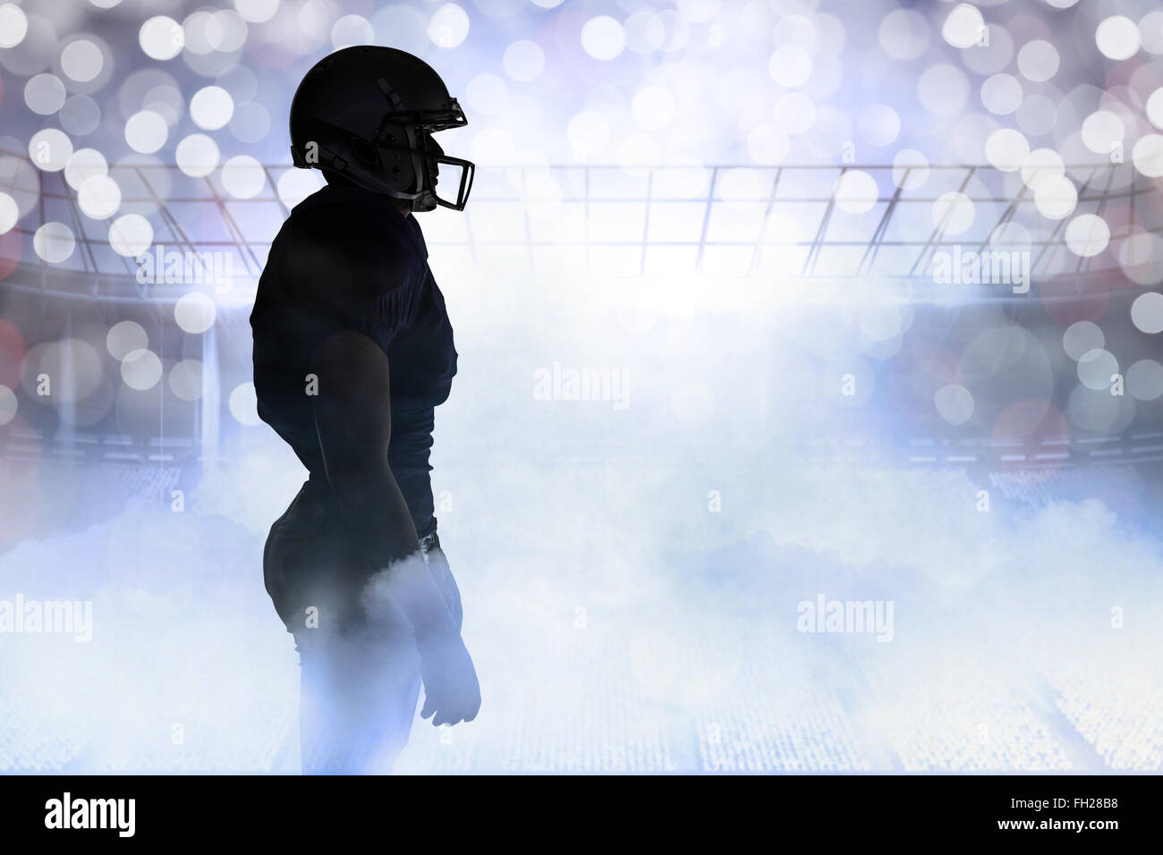 Composite image of side view of silhouette american football player ...