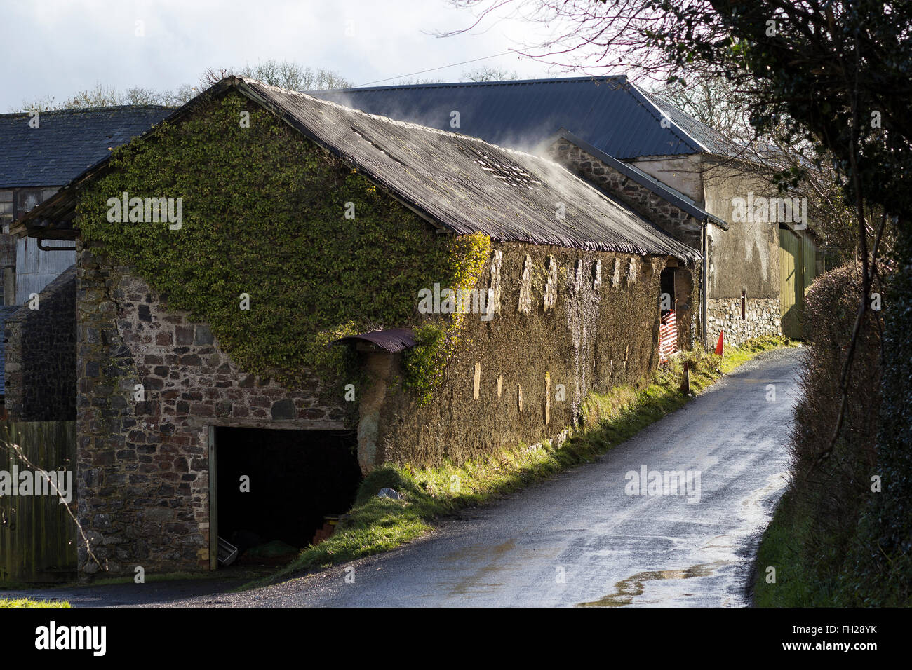 Devon barn in rural landscape near Crockernwell,Cheriton Bishop ...