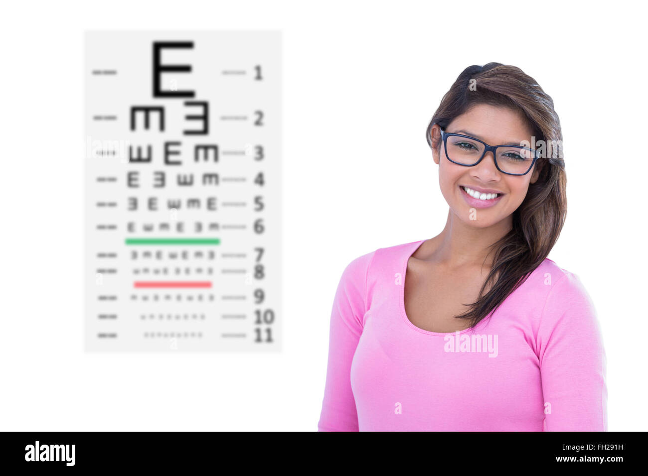 Composite image of portrait of beautiful woman wearing geek glasses ...