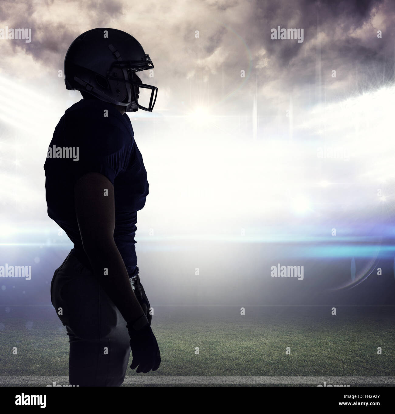 Composite image of side view of silhouette american football player ...