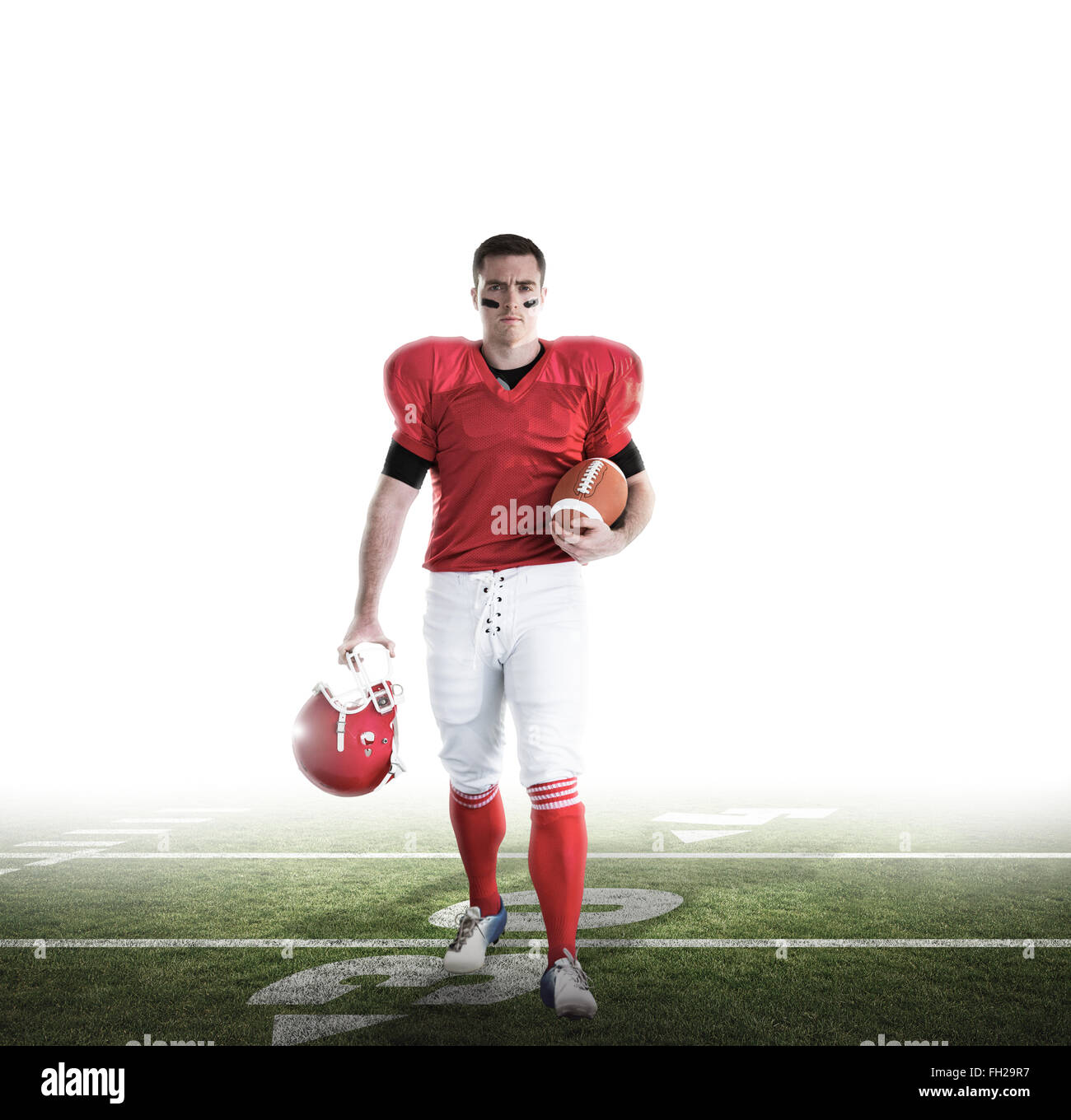 Composite image of portrait of american football player walking and ...