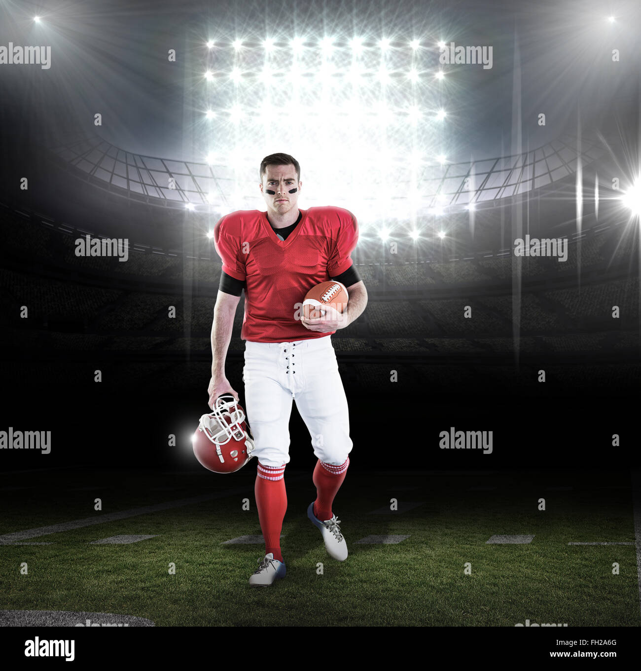 Composite image of portrait of american football player walking and ...