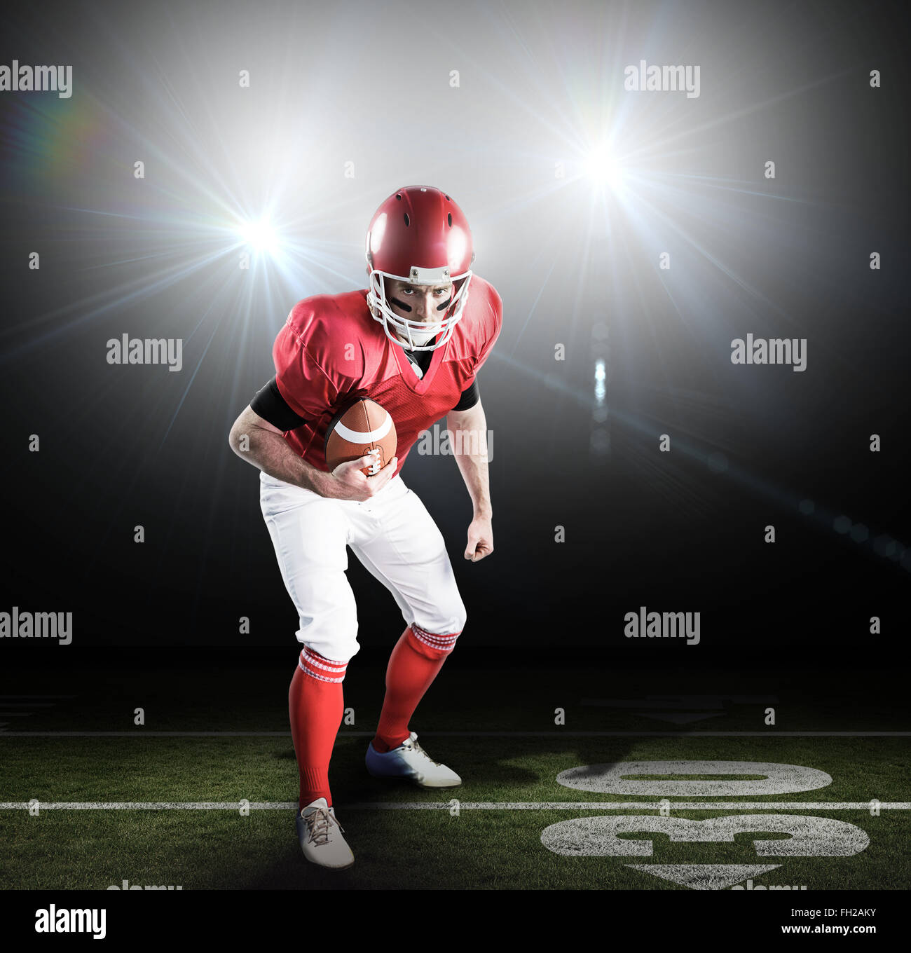 Composite image of portrait of focused american football player being ...