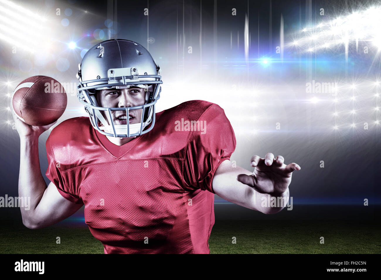 Composite image of determined american football player throwing ball ...