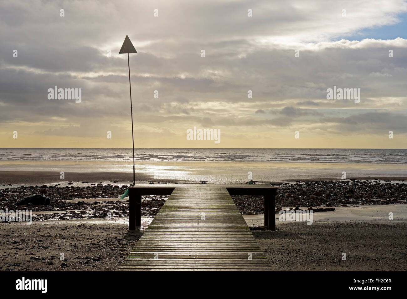Boardwalk onto the beach at Seascale, West Cumbria, England UK Stock ...