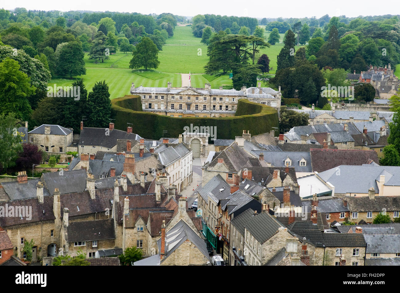 The Bathurst estate and house hidden behind a large hedge in the centre ...