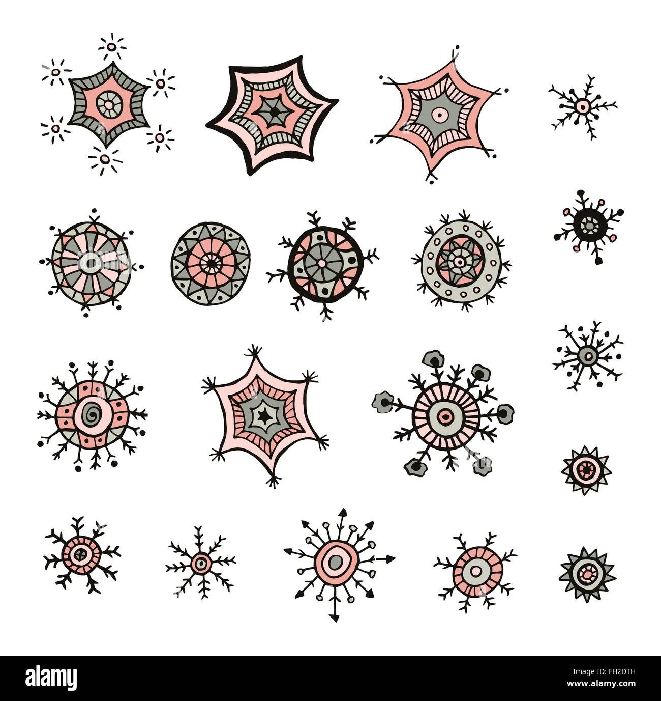Hand drawn colorful snowflakes doodles Stock Vector Image & Art - Alamy