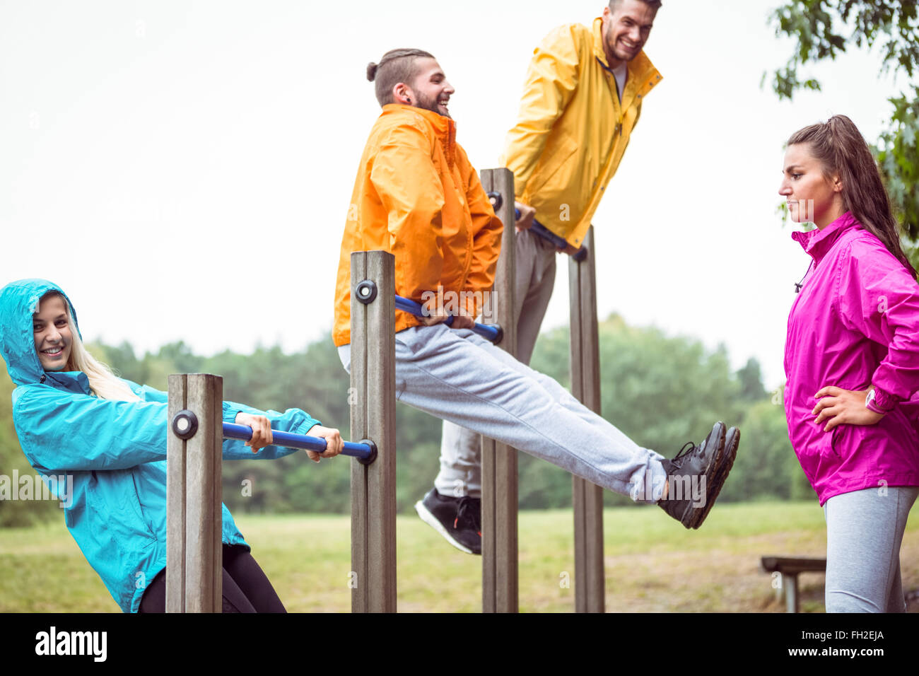 Happy friends having fun on a hike Stock Photo - Alamy