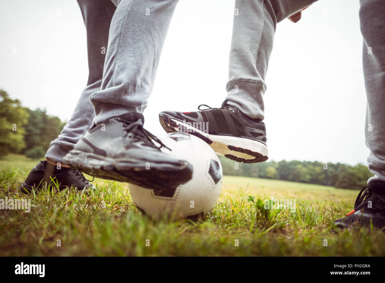 Friends playing football in the park Stock Photo - Alamy