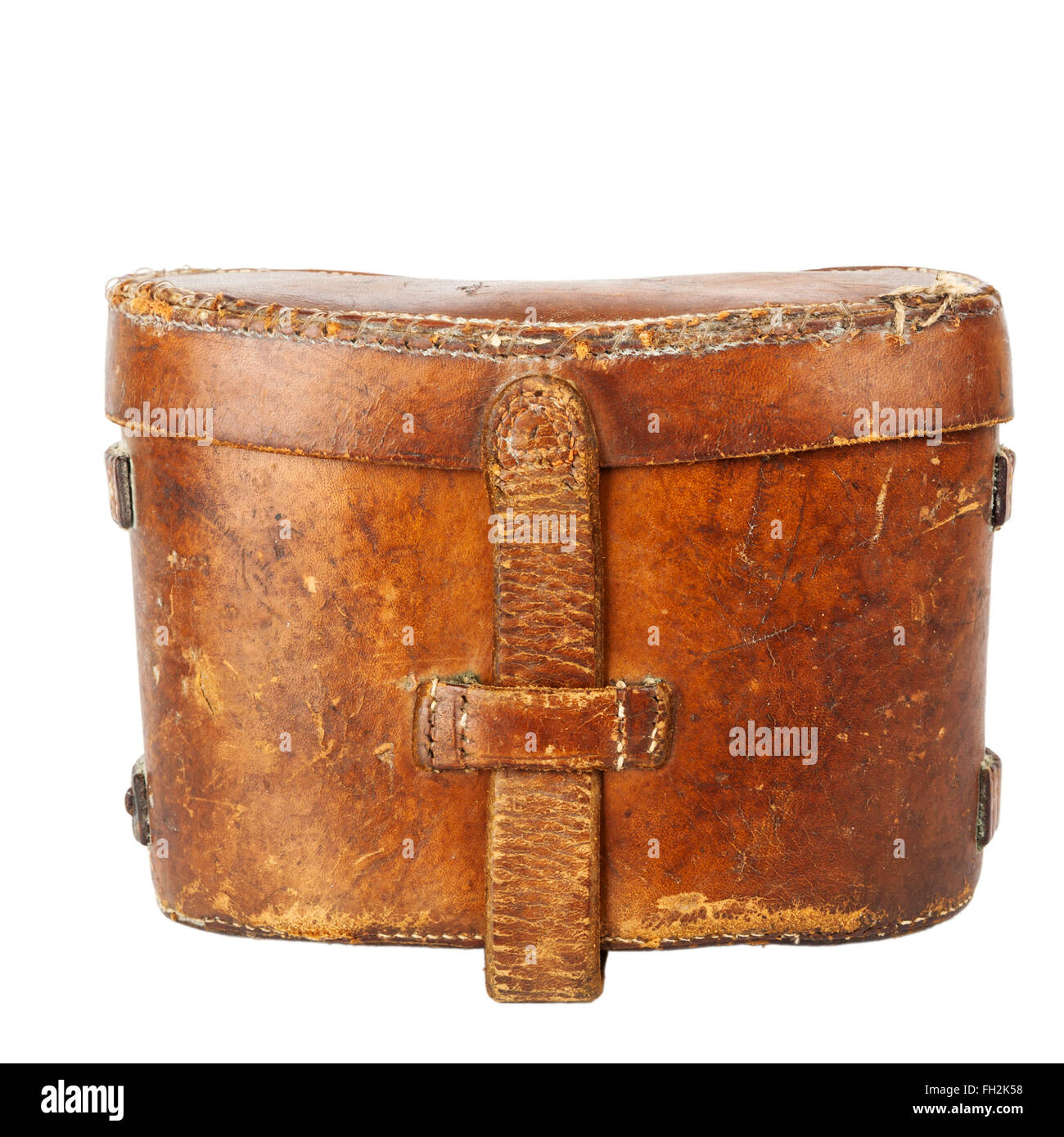 Old brown leather case isolated on white Stock Photo - Alamy
