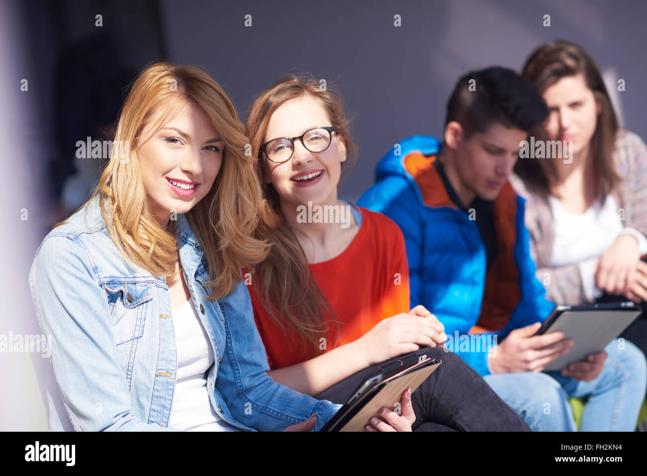 students group working on school project together Stock Photo - Alamy