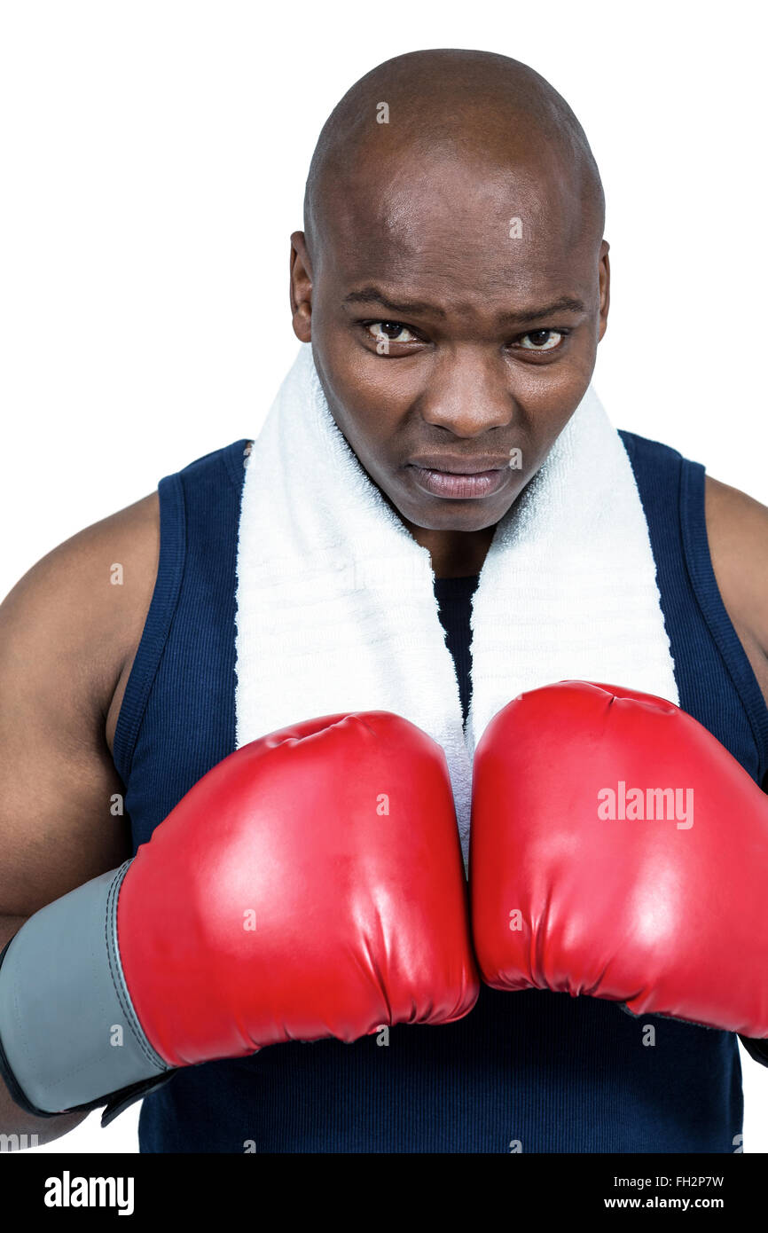 Fit man boxing with gloves Stock Photo - Alamy