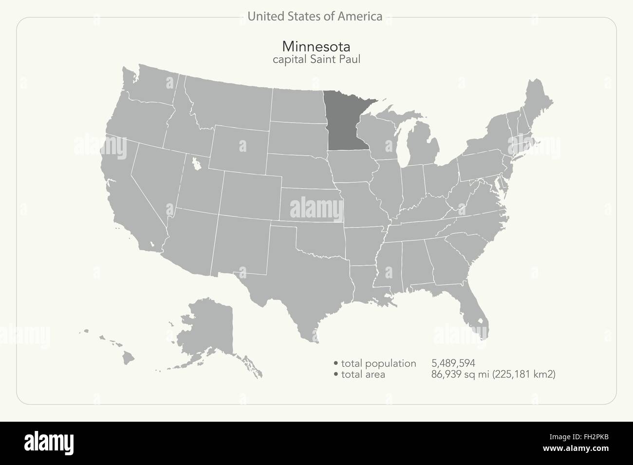 United States of America isolated map and Minnesota State territory ...