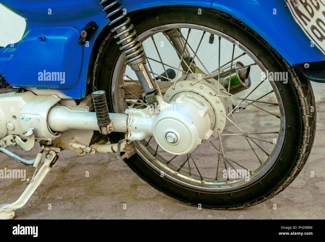 Blue vintage Motorcycle wheel Stock Photo - Alamy