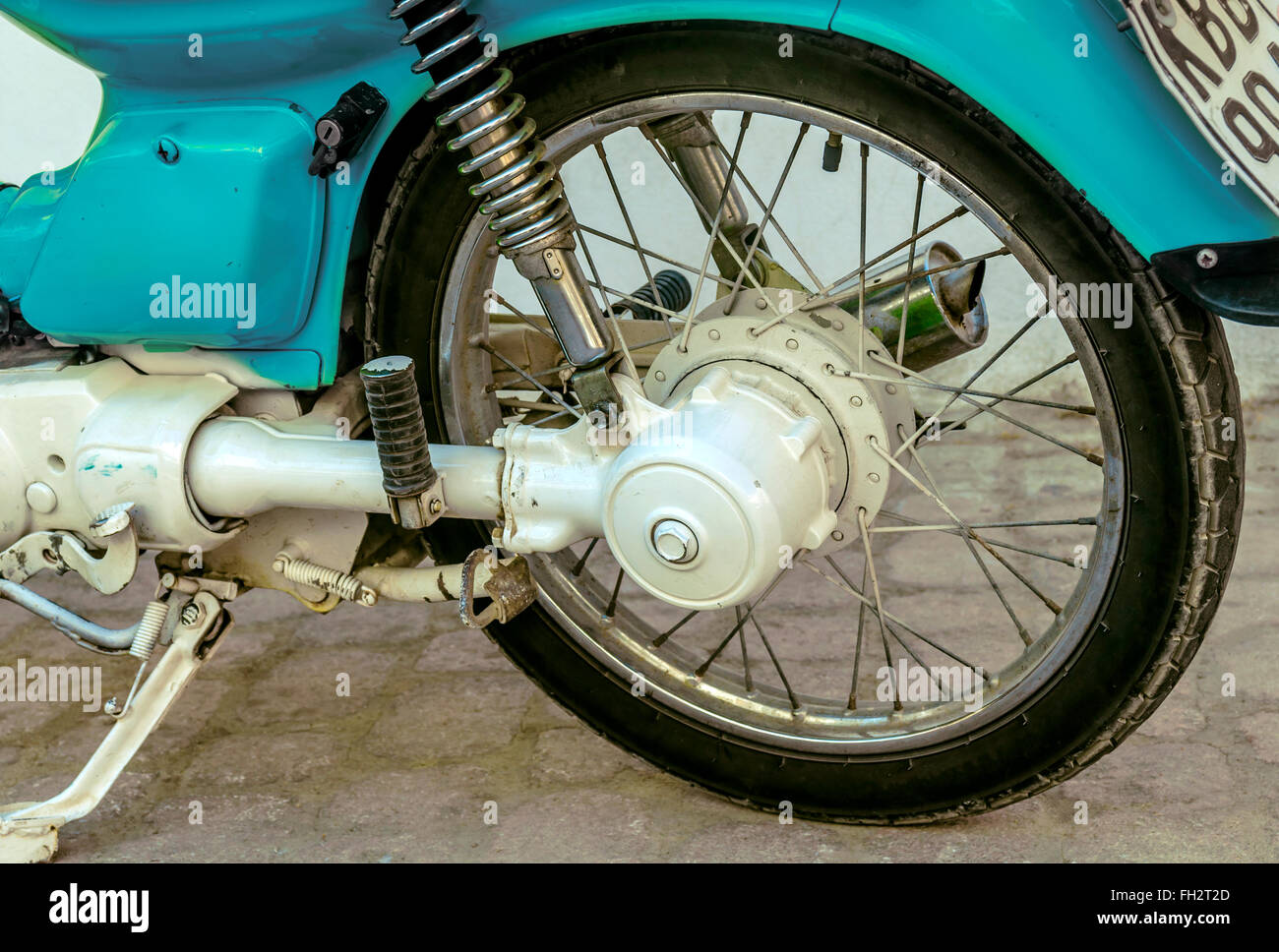 Blue vintage Motorcycle wheel Stock Photo - Alamy