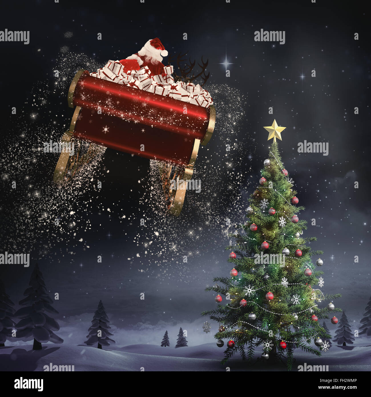 Composite image of santa flying his sleigh Stock Photo - Alamy