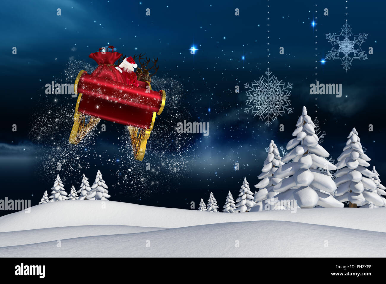 Composite image of santa flying his sleigh Stock Photo - Alamy