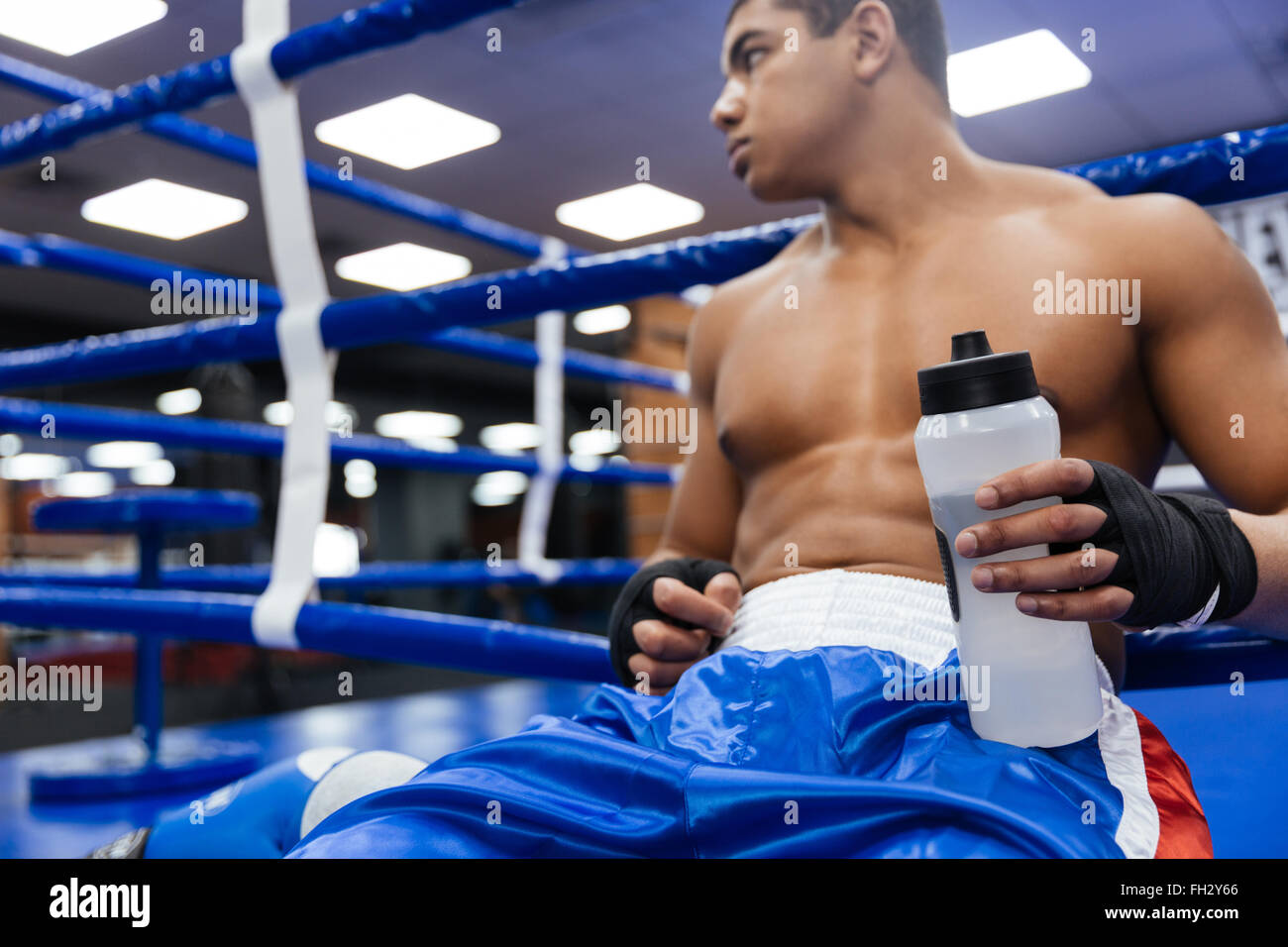 Male boxer drinking water Stock Photo - Alamy