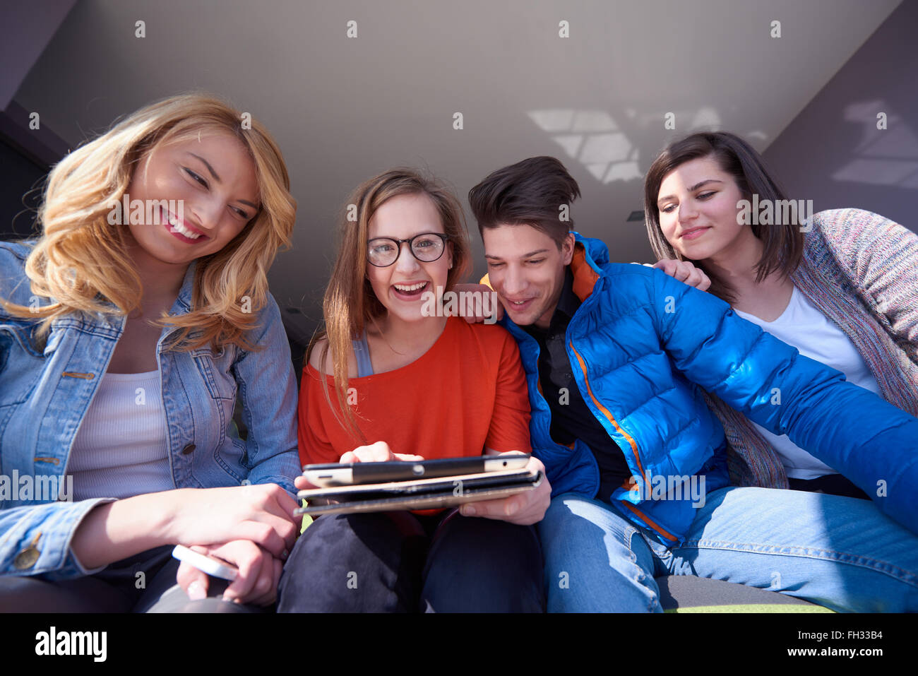 students group working on school project together Stock Photo - Alamy
