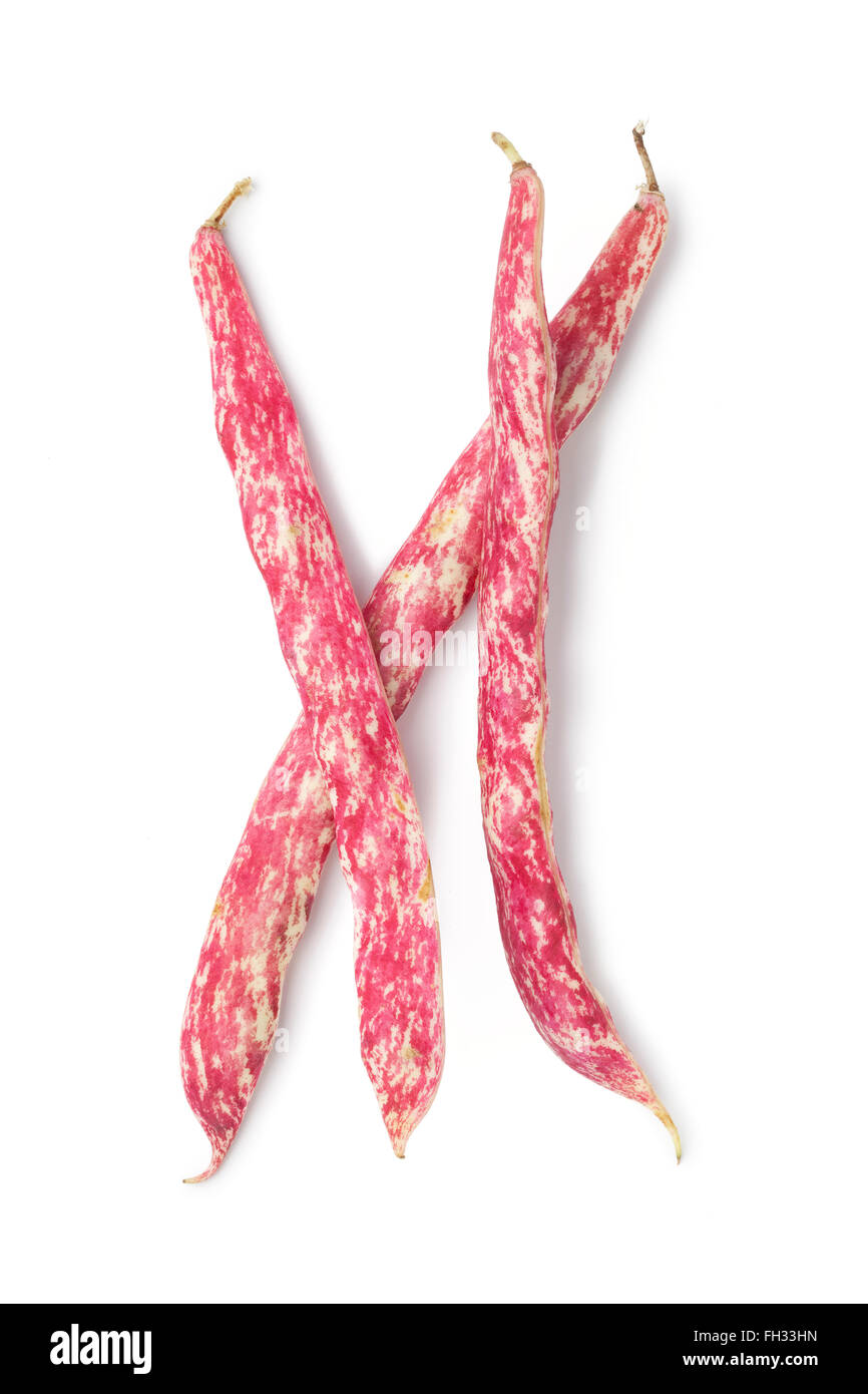 Whole fresh raw Borlotti beans in the shell on white background Stock ...