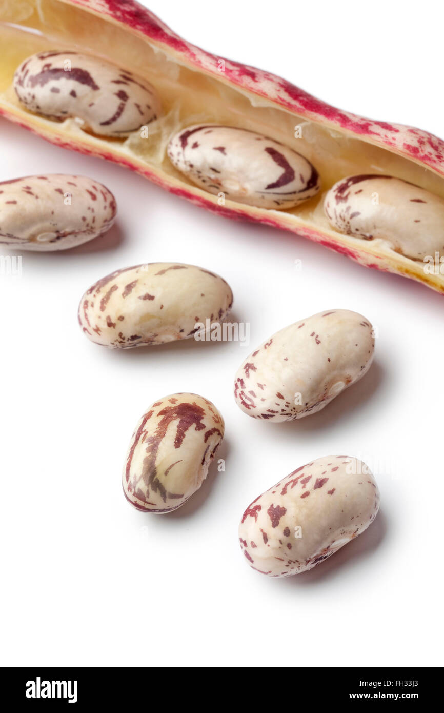 Fresh raw Borlotti beans in the shell on white background Stock Photo ...