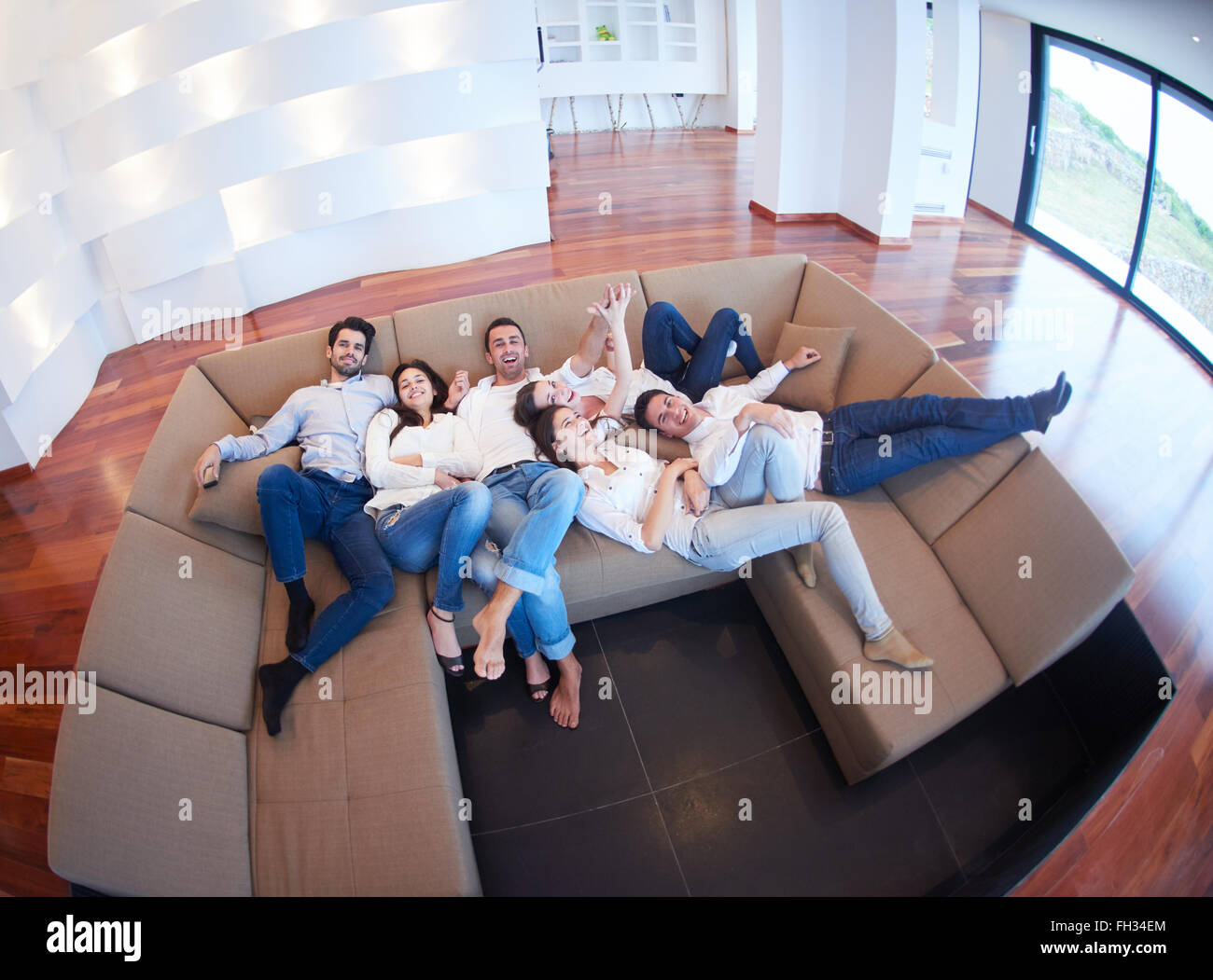 friends group get relaxed at home Stock Photo - Alamy