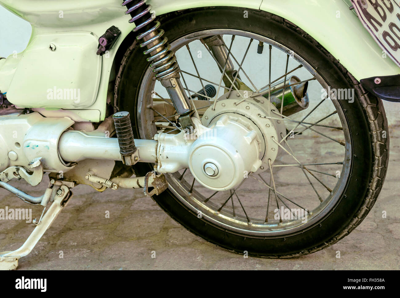 White vintage motorcycle wheel Stock Photo - Alamy