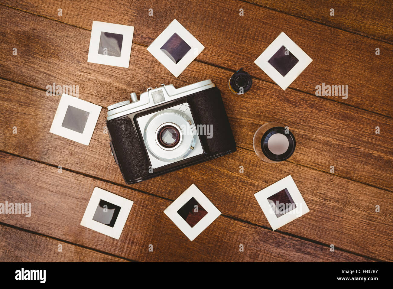 View of an old camera with photos slides Stock Photo - Alamy