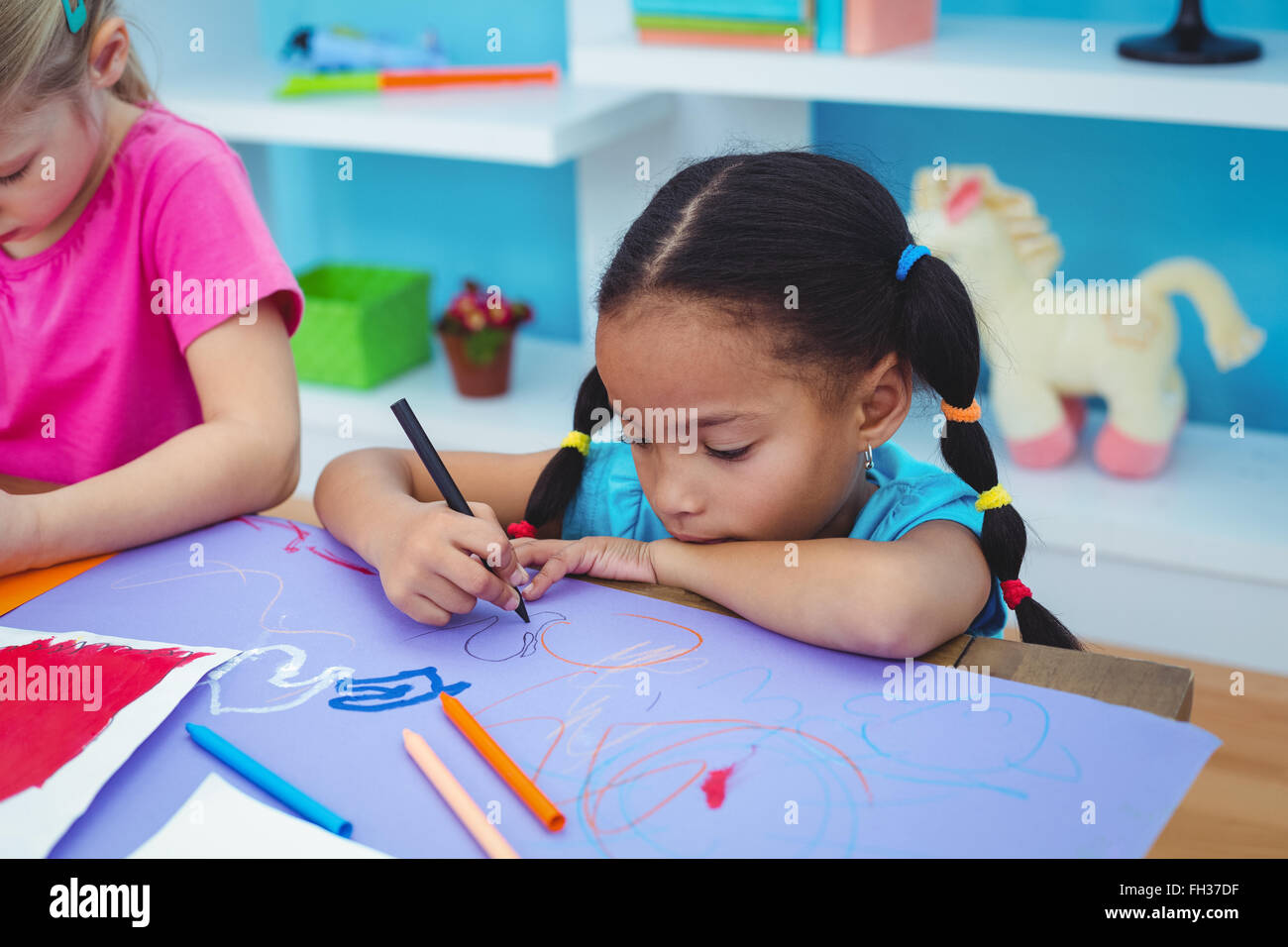 School girls painting a picture Stock Photo - Alamy