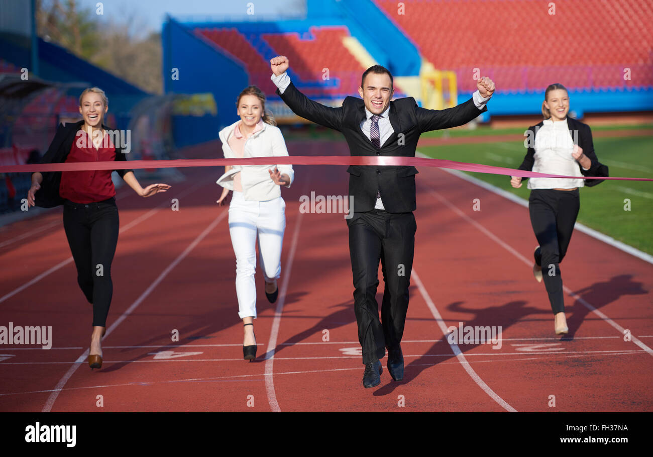 business people running on racing track Stock Photo - Alamy