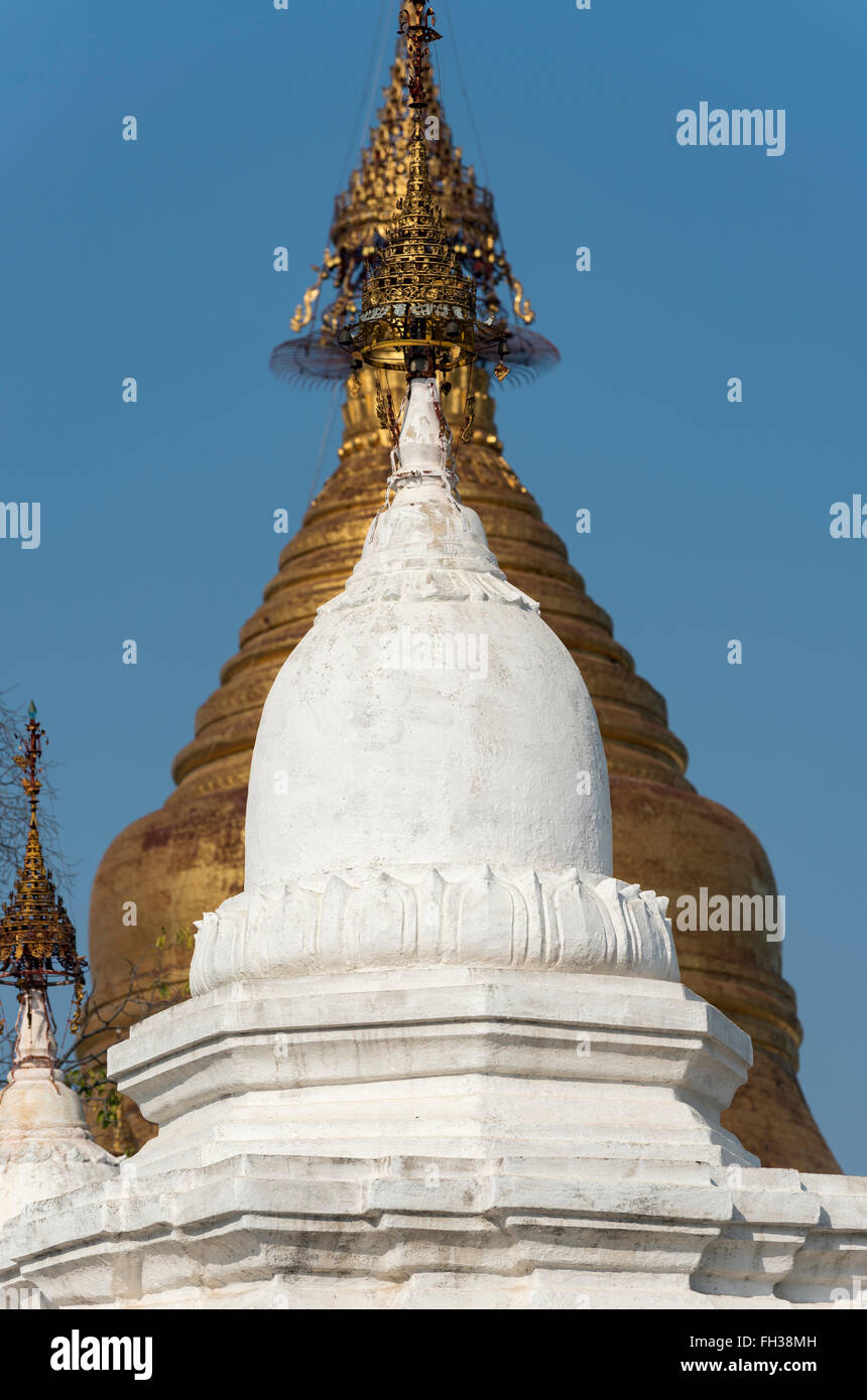 White and golden stupas, Kuthodaw Pagoda, Mandalay, Burma (Myanmar ...