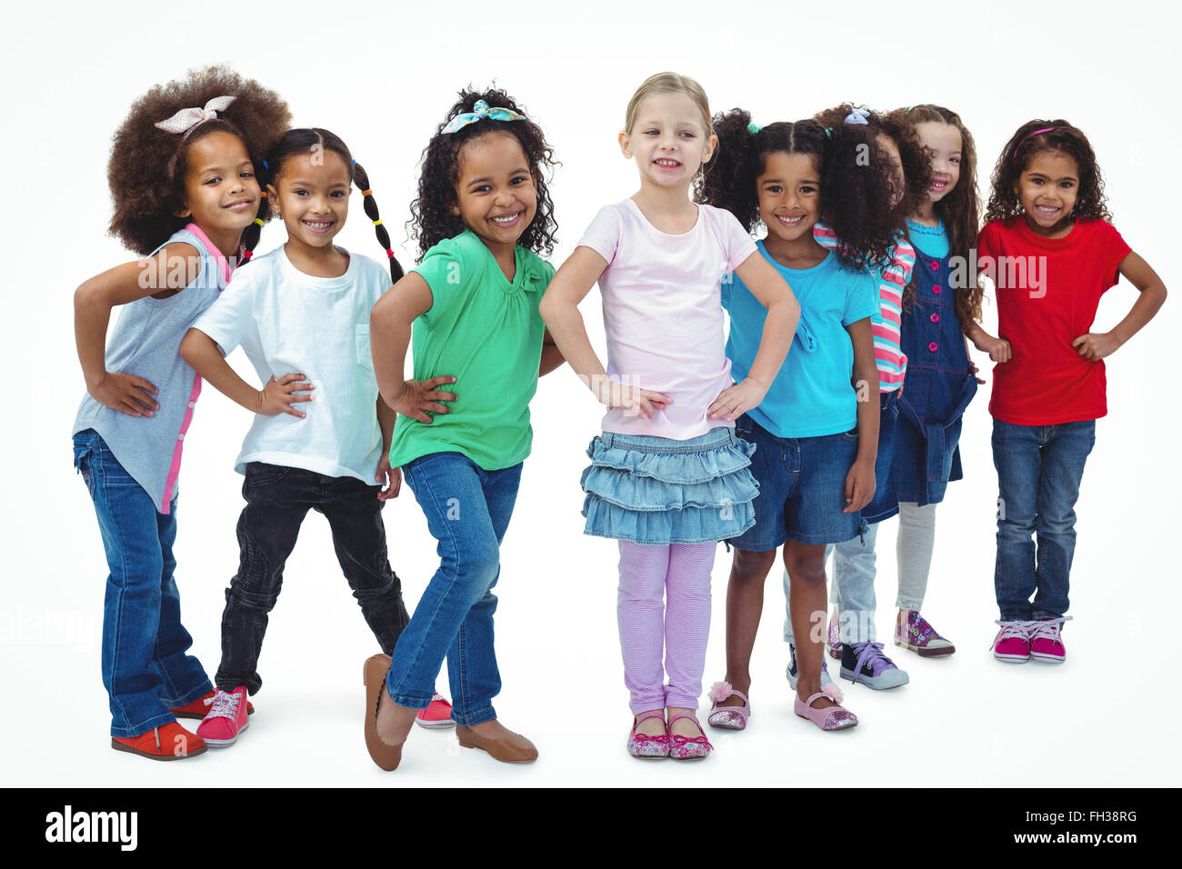 Smiling girls all standing together Stock Photo - Alamy