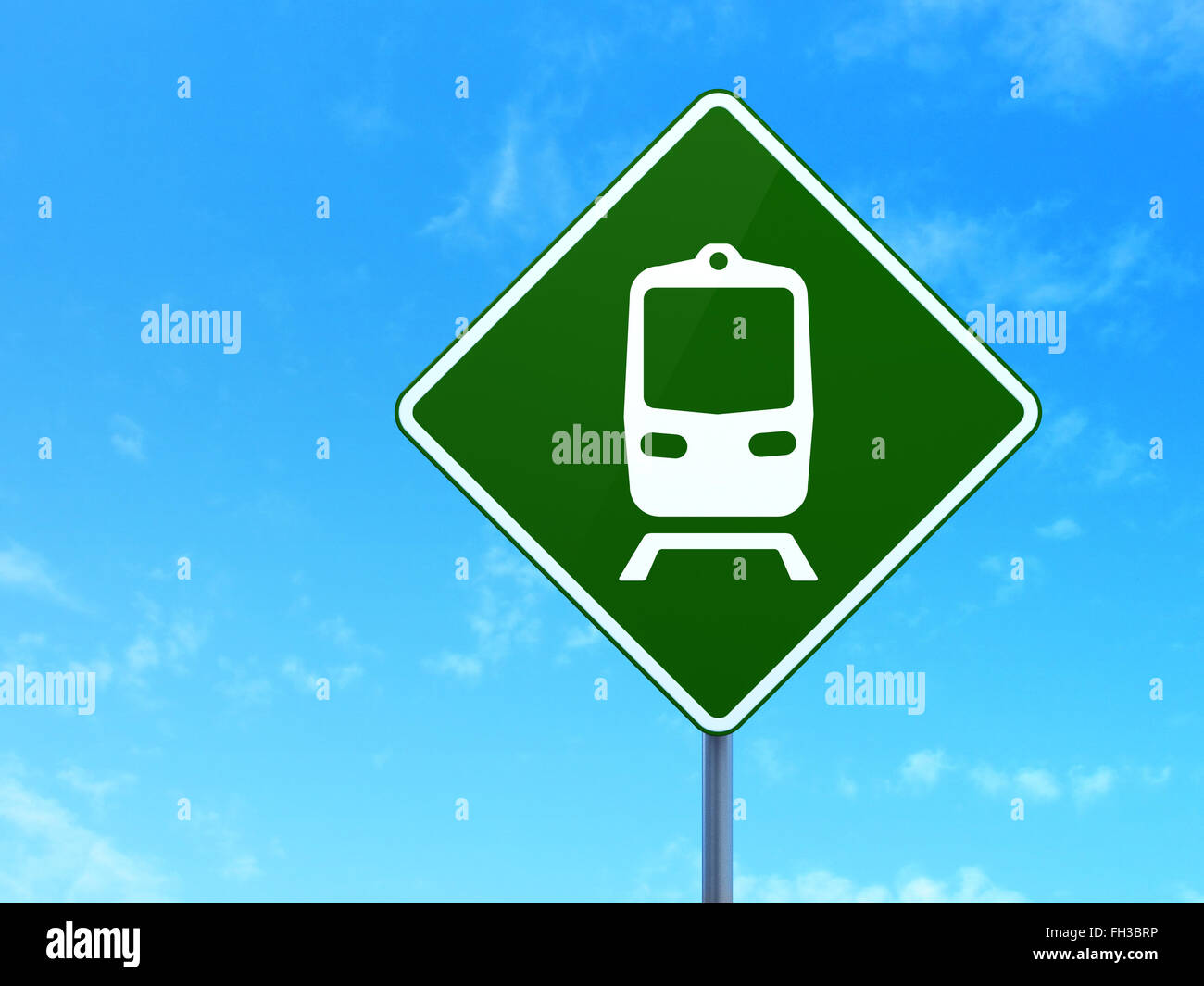 Tourism concept: Train on road sign background Stock Photo - Alamy