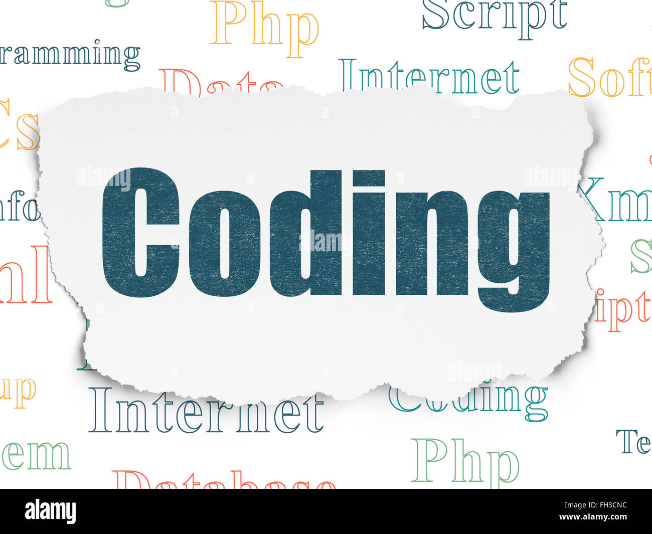 Database concept: Coding on Torn Paper background Stock Photo - Alamy