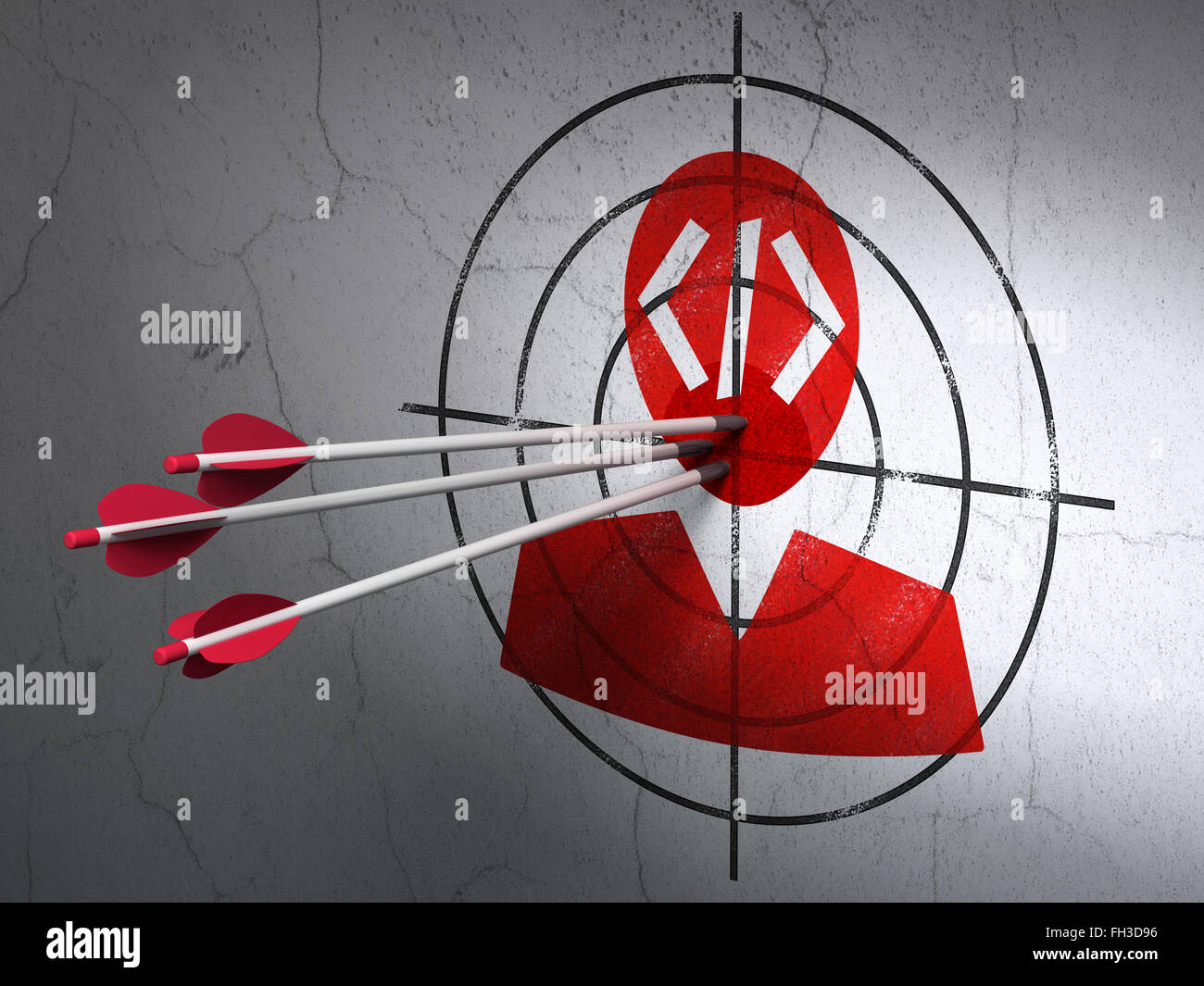 Software concept: arrows in Programmer target on wall background Stock ...