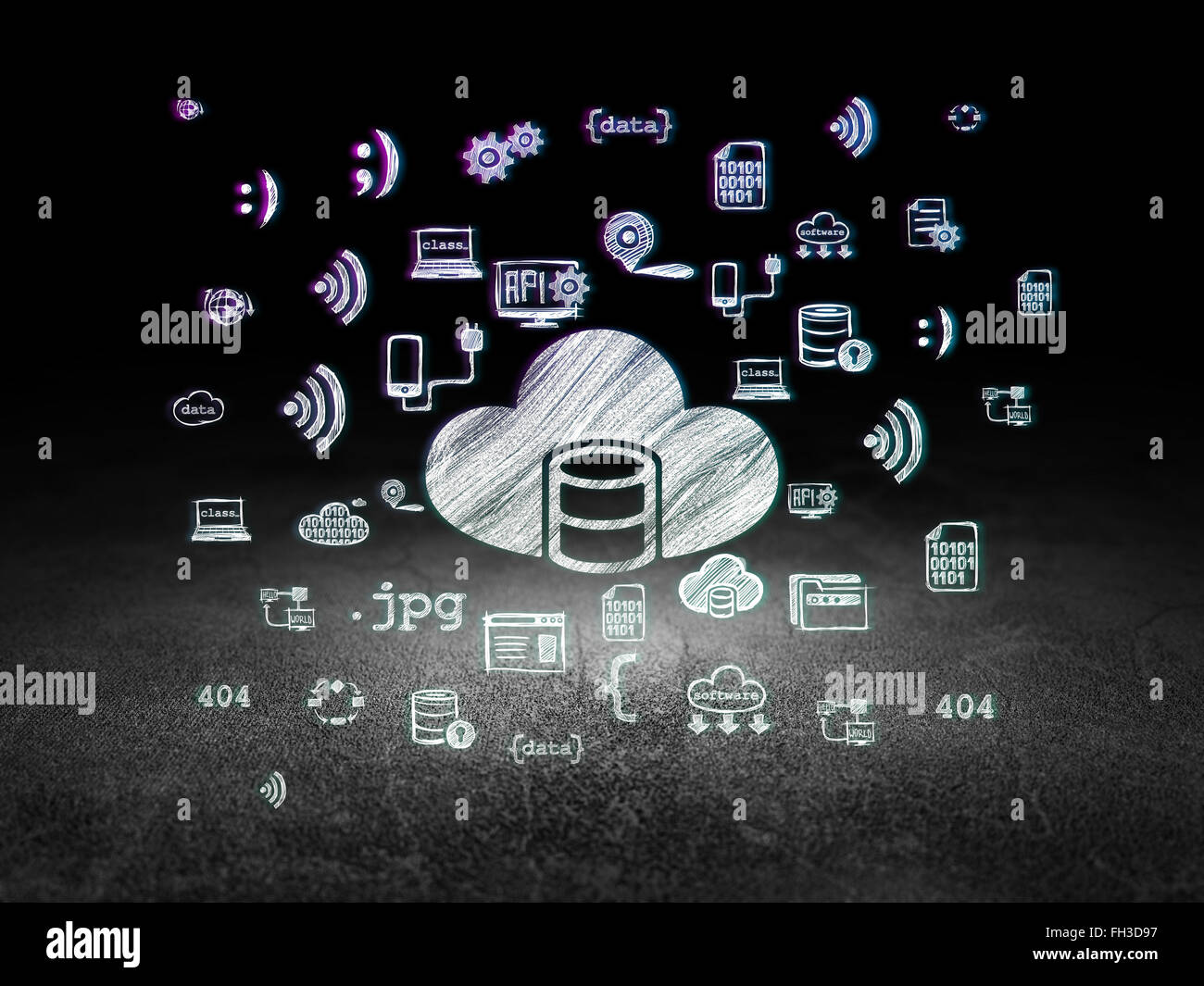 Programming concept: Database With Cloud in grunge dark room Stock ...