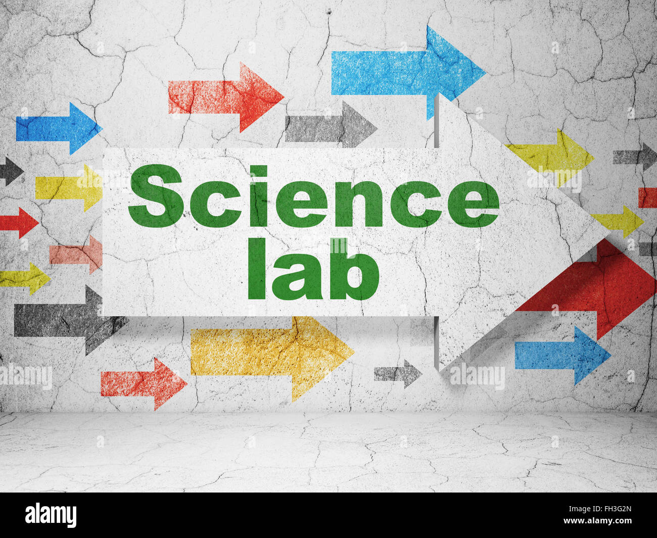 Science concept: arrow with Science Lab on grunge wall background Stock ...
