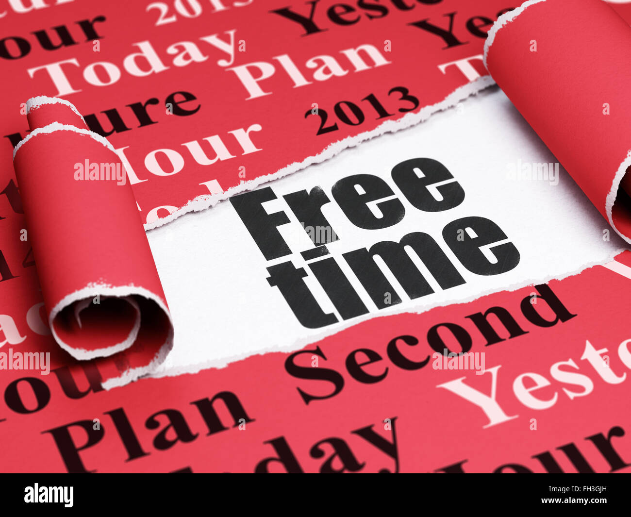 Time concept: black text Free Time under the piece of torn paper Stock ...