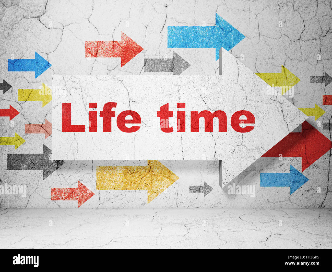 Timeline concept: arrow with Life Time on grunge wall background Stock ...