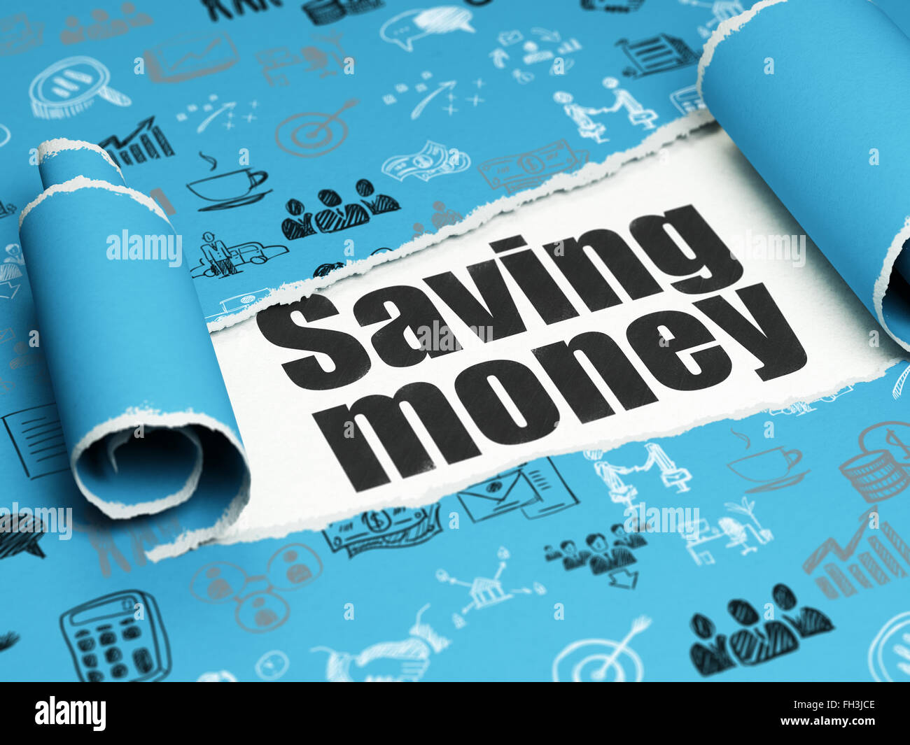 Finance concept: black text Saving Money under the piece of torn paper ...