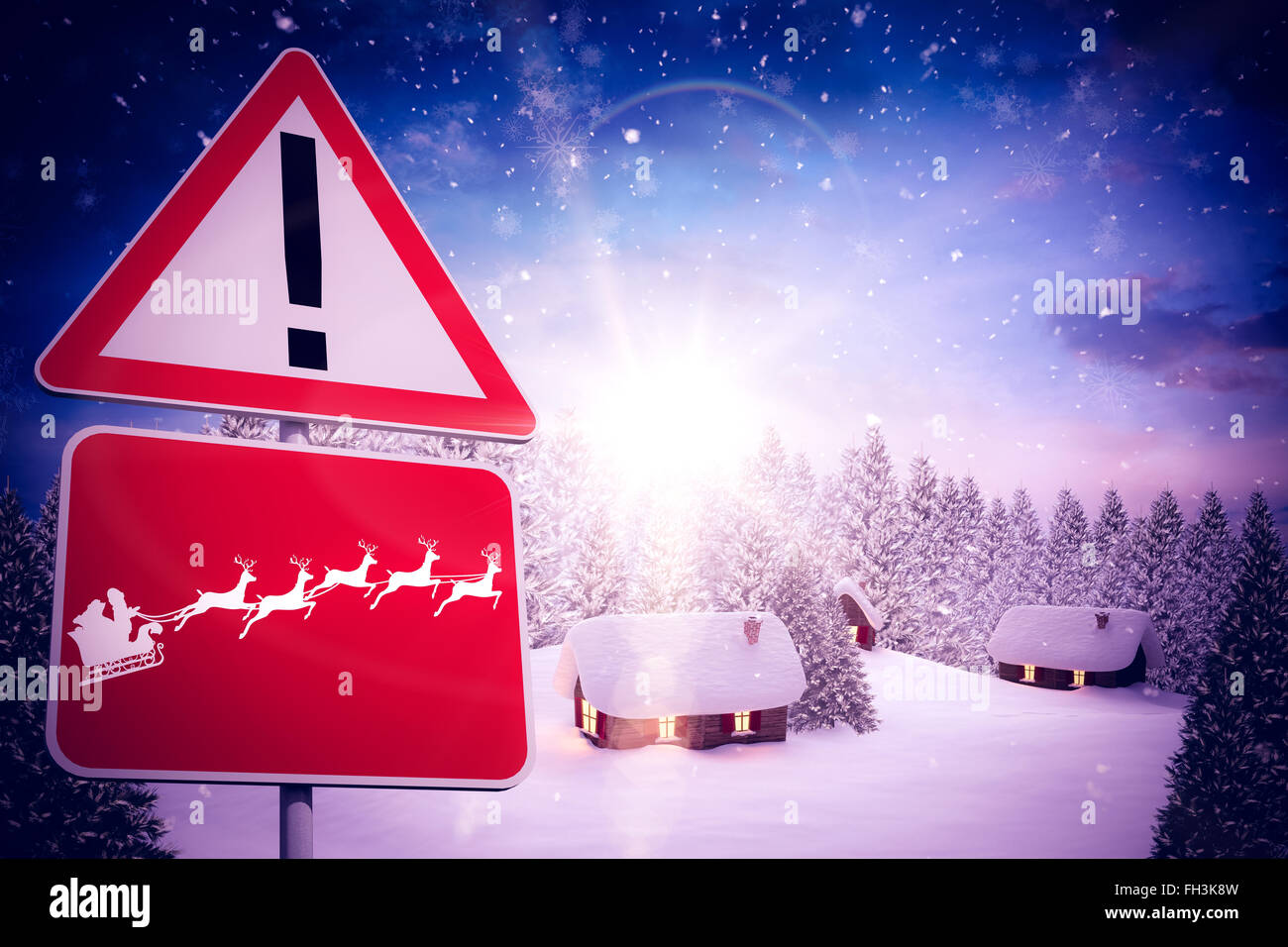 Composite image of christmas road sign Stock Photo - Alamy
