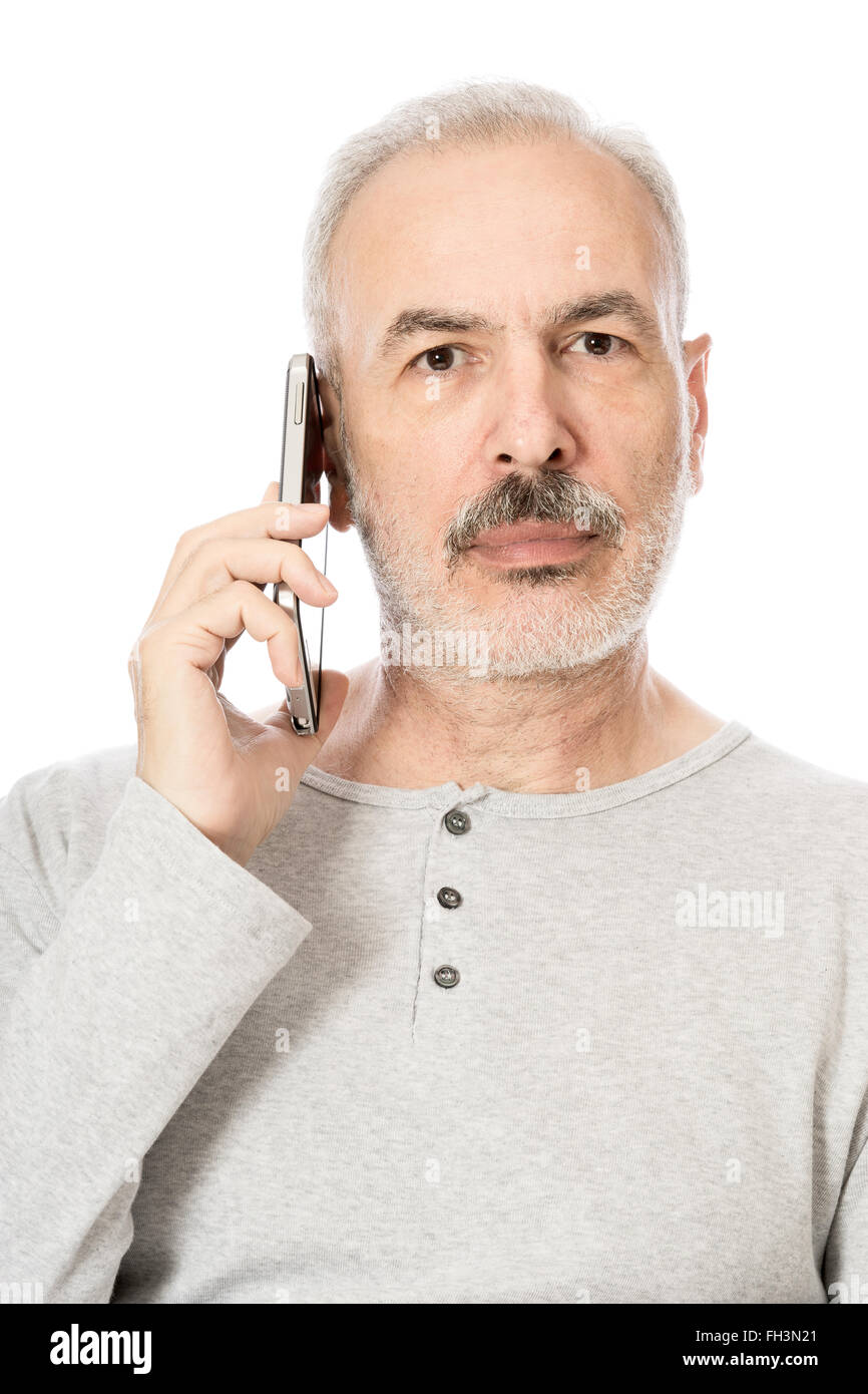 Old man using touchscreen smartphone hi-res stock photography and ...