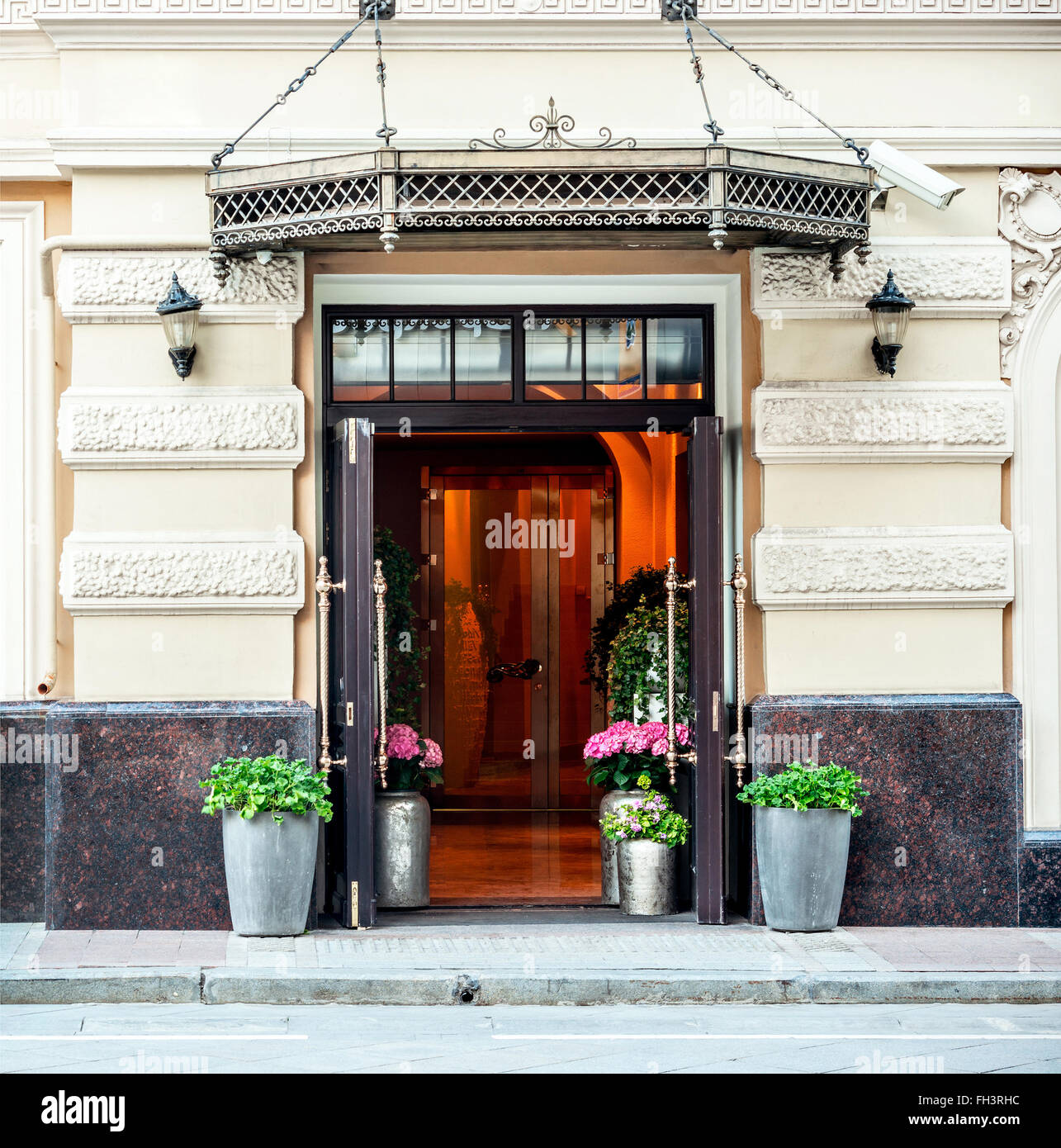 vintage facade with opened door Stock Photo - Alamy