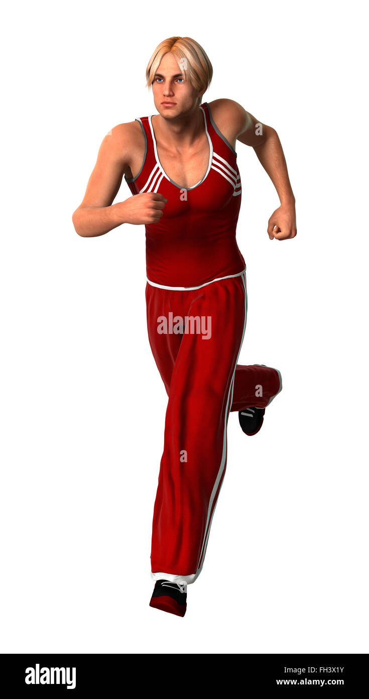 3D digital render of a young man running isolated on white background ...