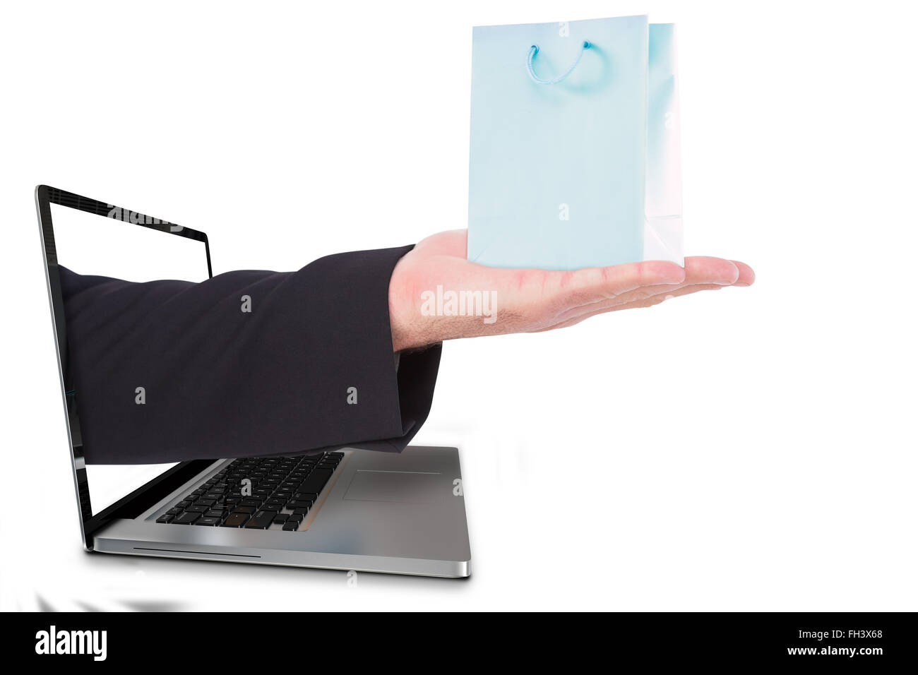 Composite image of businessman holding hand out in presentation Stock ...