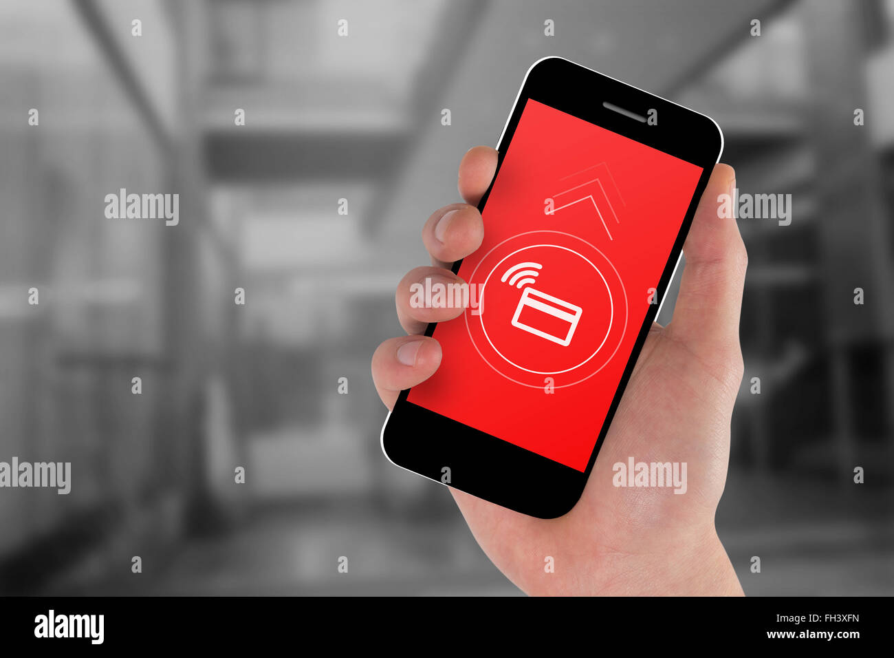 Composite image of cropped hand showing phone screen Stock Photo - Alamy