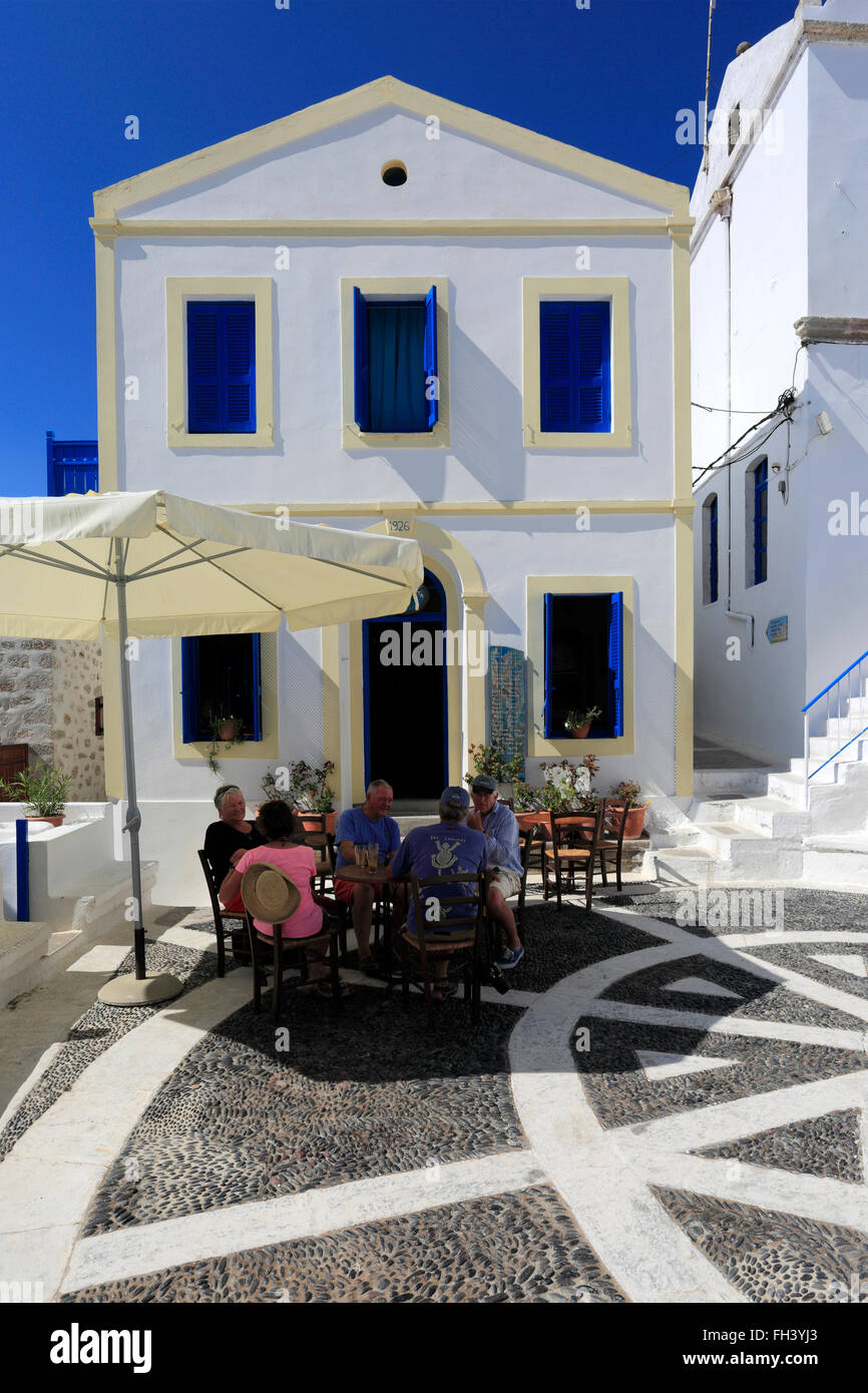 Town square of Nikia village, Nisyros volcanic island, Dodecanese group ...